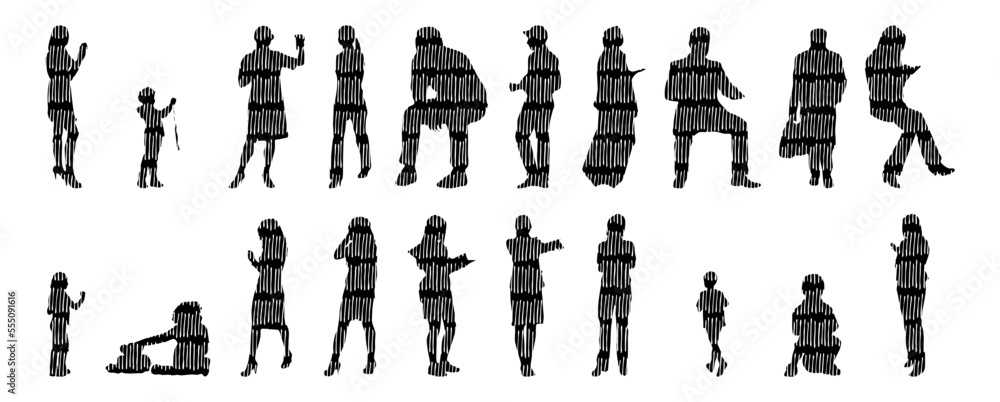 Vector illustration, Outline silhouettes of people, Contour drawing ...