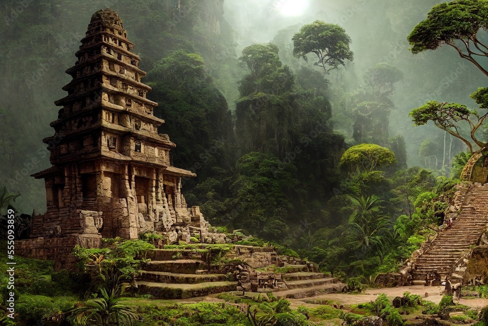 Majestic Ancient Inca Fantasy Temple Deep in the Jungle Stock ...