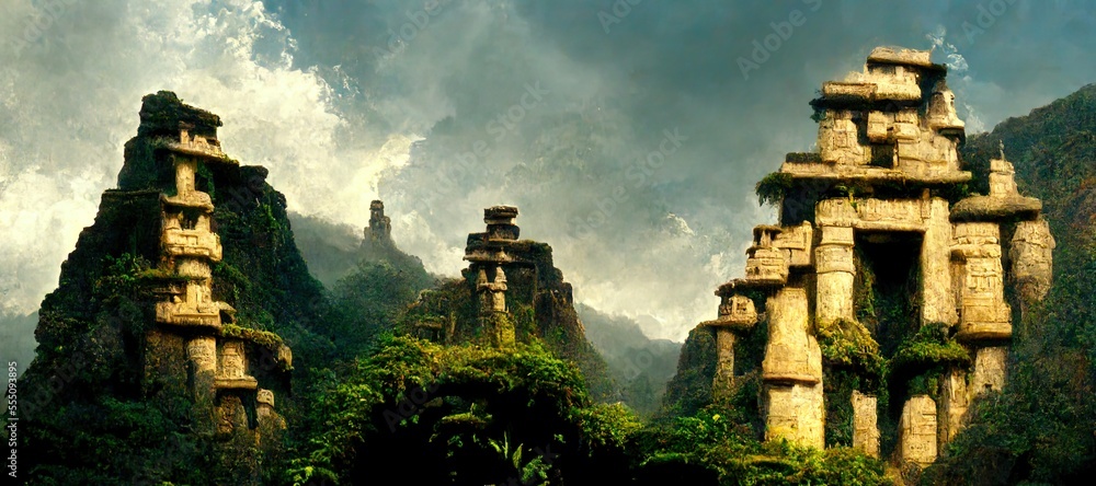 Fotografia Majestic Ancient Inca Fantasy Temple Deep in the Jungle ...