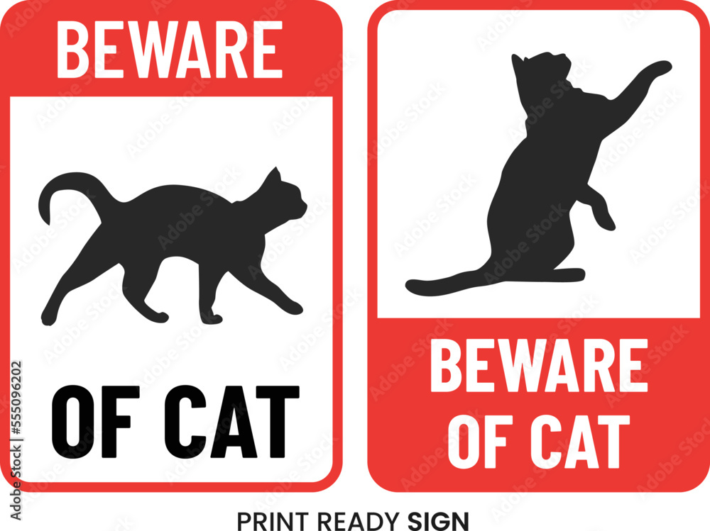 Beware of cats, danger cat funny print ready sign vector Stock Vector ...