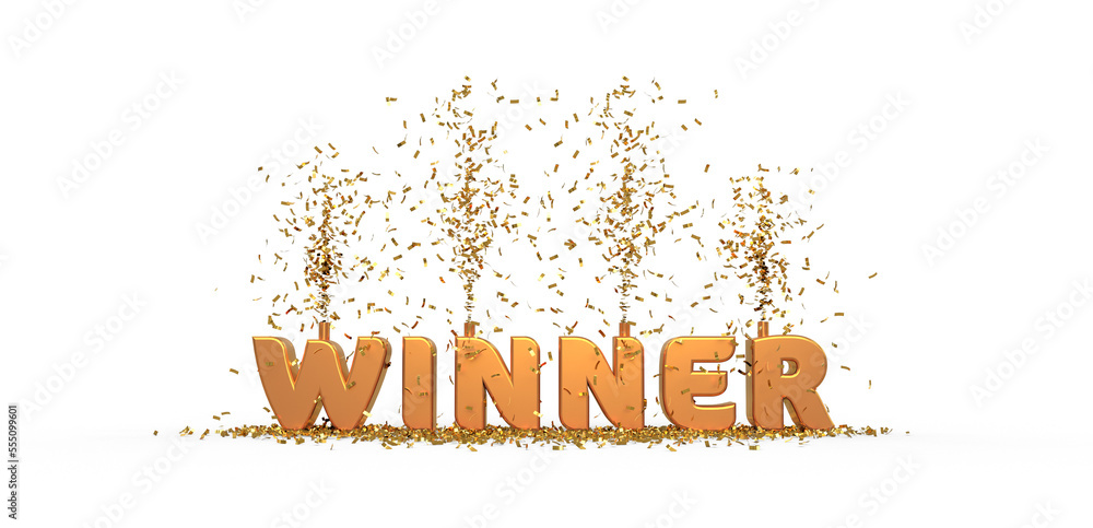 winner word in golden letters with party favors on transparent ...