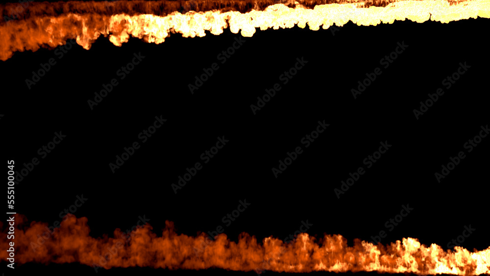content frame of 2 lines of fire burning on black, isolated - object 3D ...