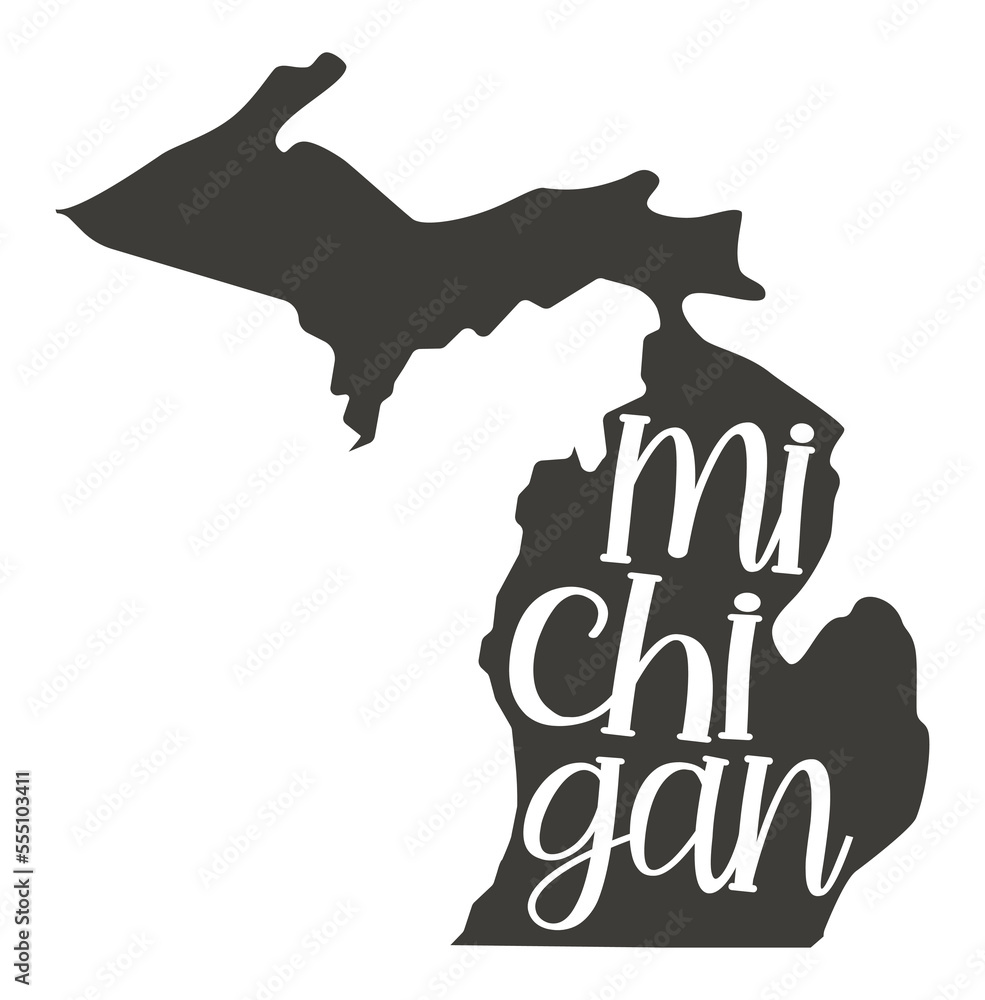 Michigan. Vector silhouette state. Michigan map with text script ...