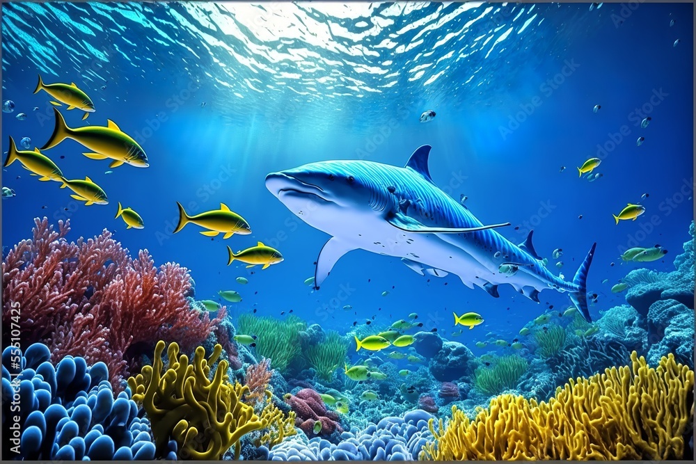 Beautiful tropical life in the coral reef, background shrak Stock ...