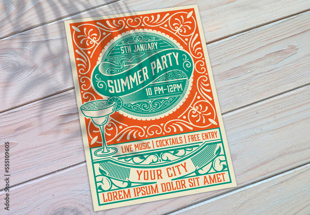 Summer Party Poster Layout Stock Template | Adobe Stock