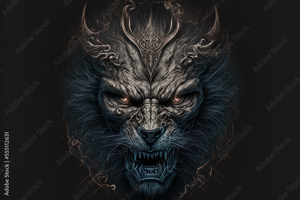 Vampire scratch demon skull with a lion's face, drawn by hand ...