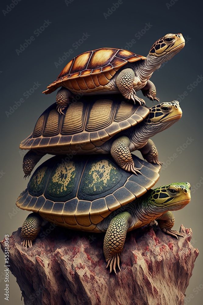 illustration of weird thing, stack tower of tree turtle look funny ...