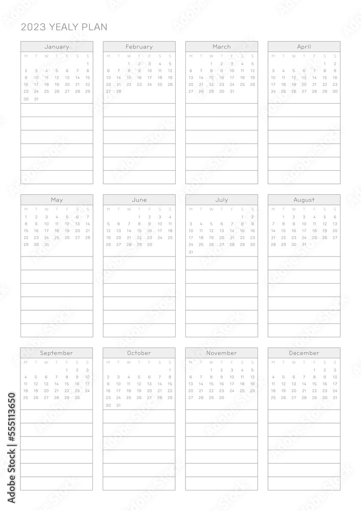 This is a simple, minimalist style annual planner with a year 12 month ...