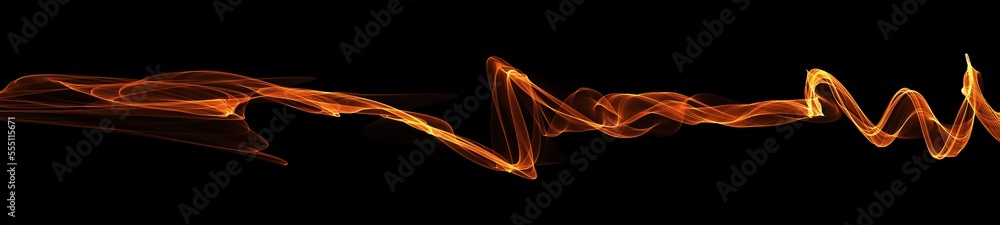 Abstract fire, flames on black background. Wavy Orange abstract lines ...