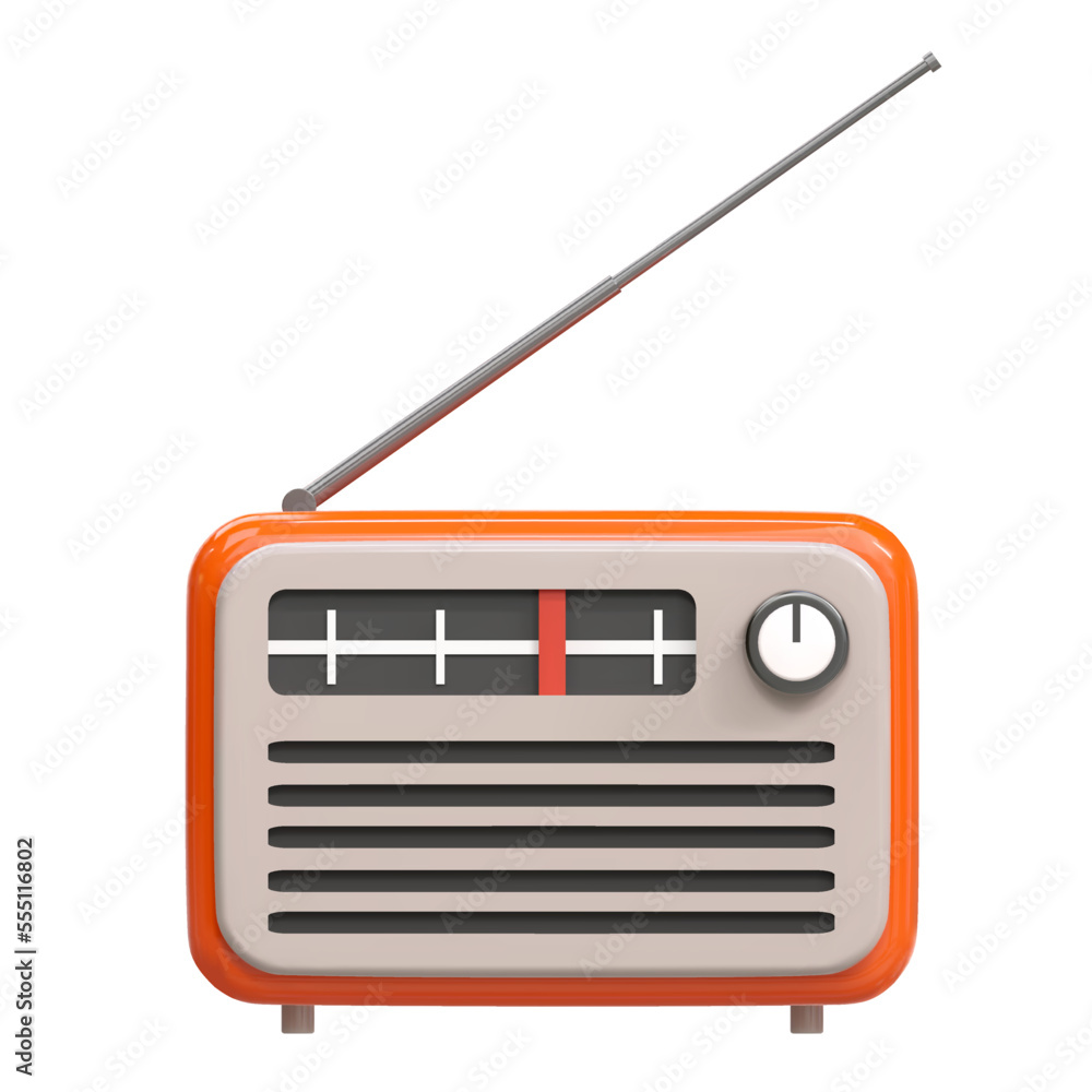 3d realistic orange old retro vintage radio tuner receiver icon ...