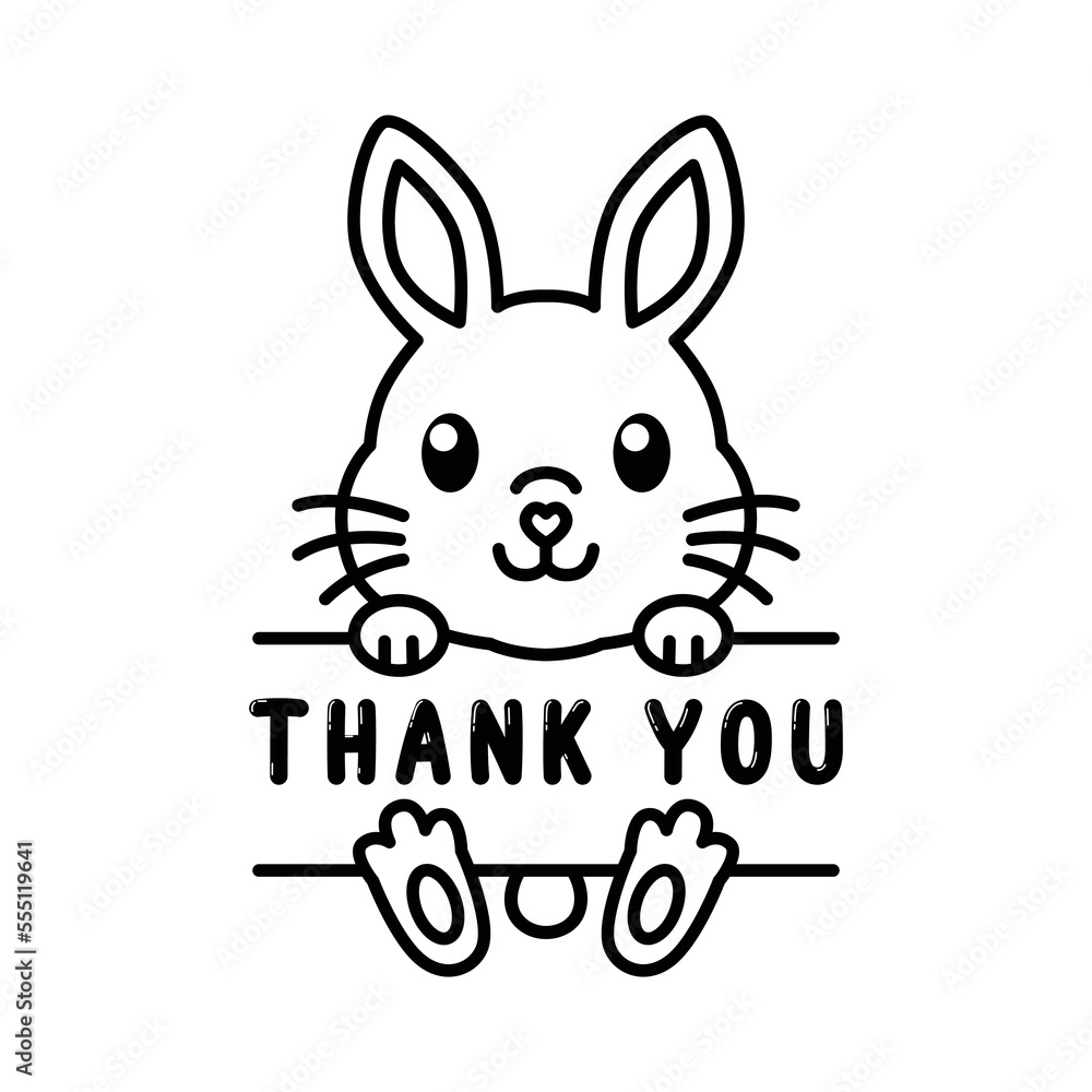 Cute rabbit with thank you sentence cartoon characters vector ...