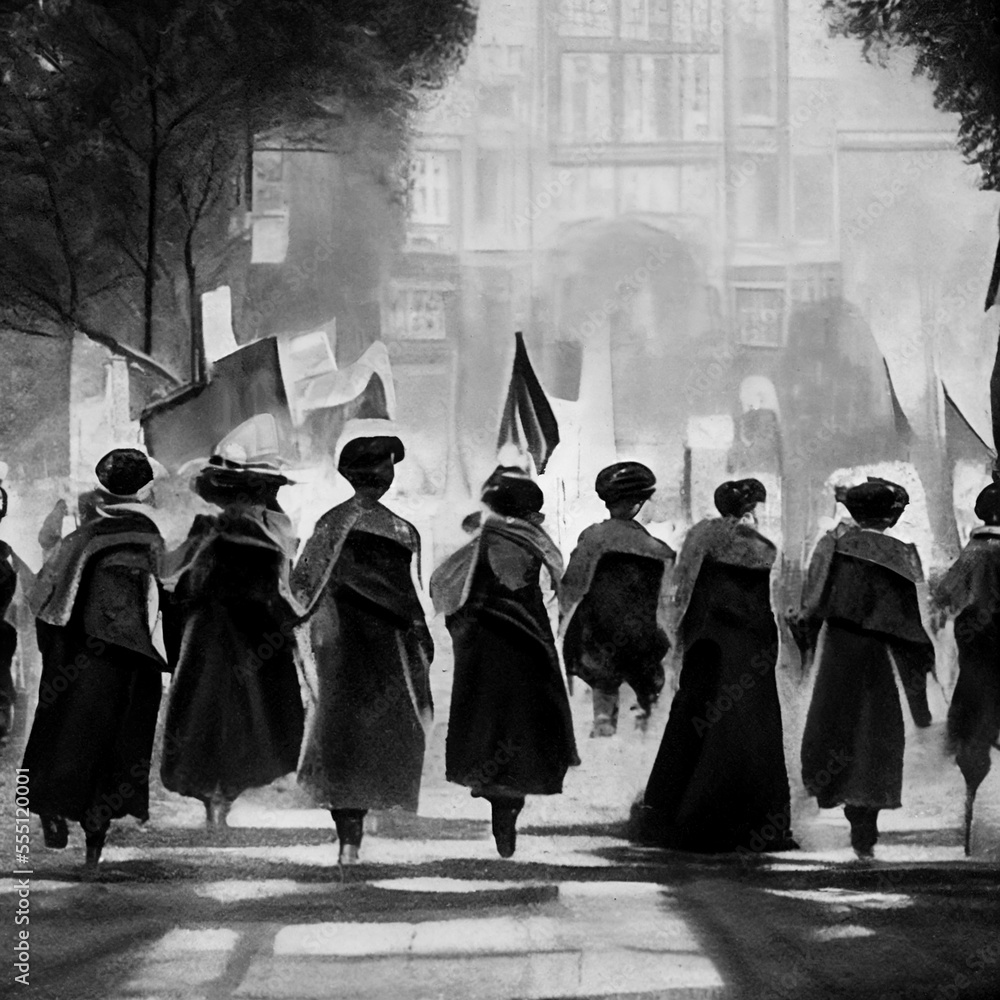 Suffragette March Women's Rights Group Black White Organised Rally ...