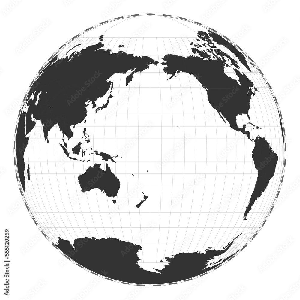 Vector world map. Gilbert's two-world perspective projection. Plain ...