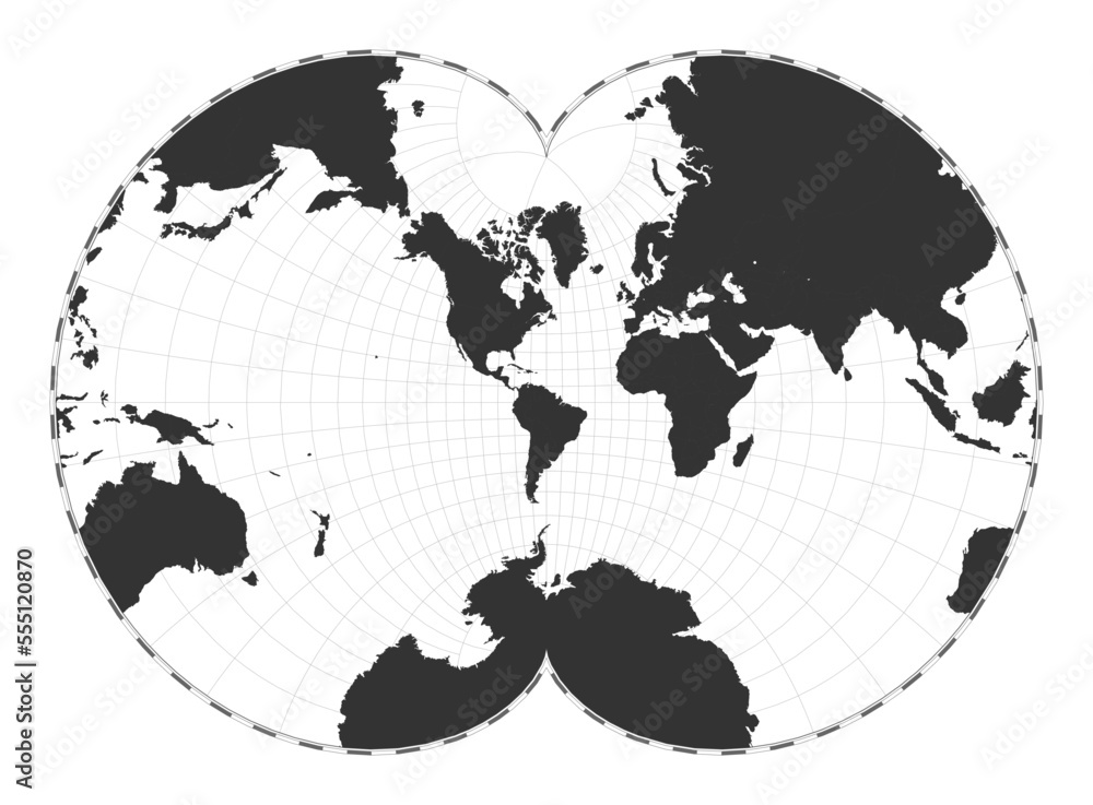 Vector world map. August's epicycloidal conformal projection. Plain ...