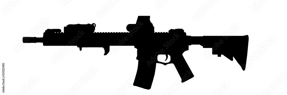 Silhouette image of ar assault rifle weapon with front grip and red dot ...