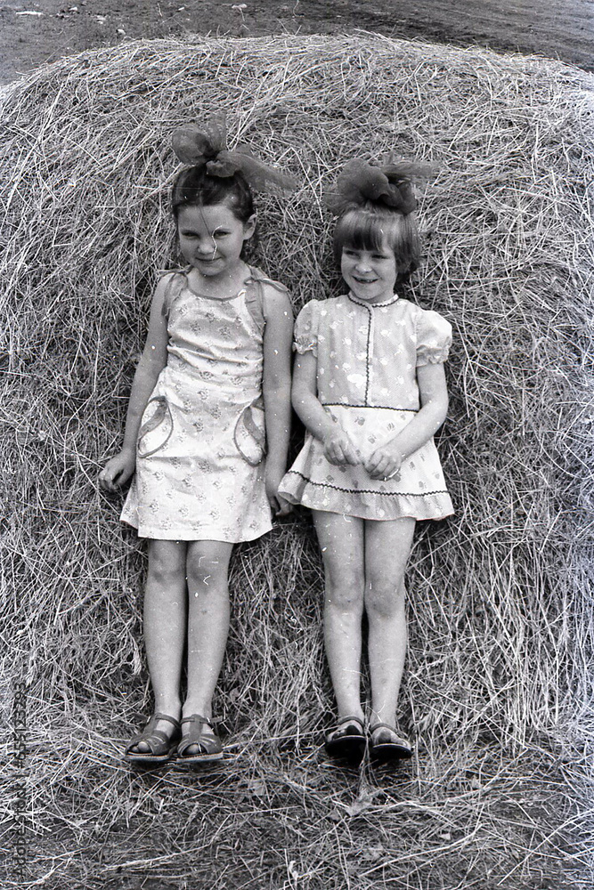 old scanned black and white photo from the family archive, child Stock ...