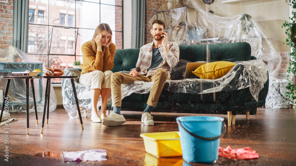 Roof is Leaking, Pipe Rupture at Home: Angry Couple Calling Insurance ...