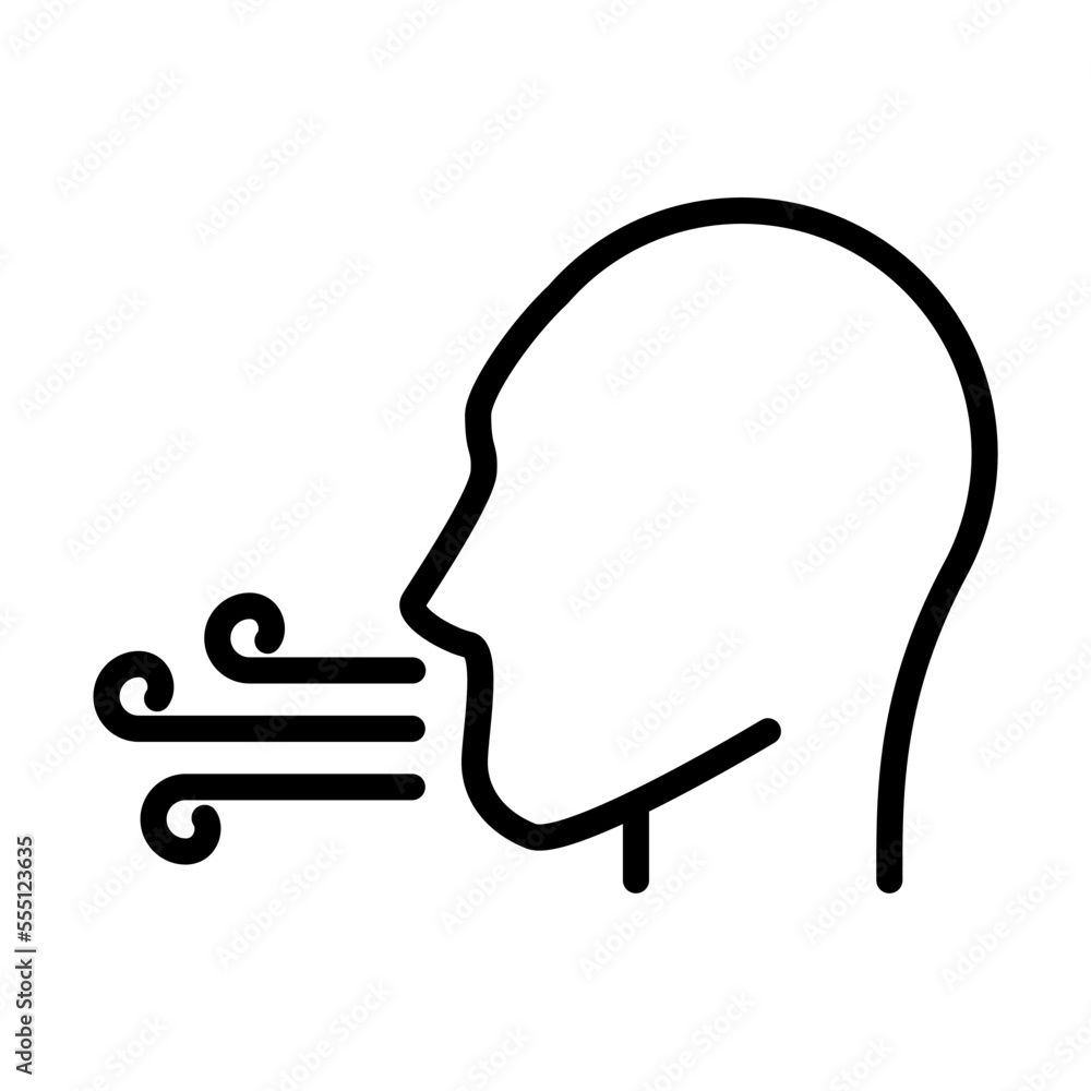 Icono de persona soplando. Inflar, soplar, fumar. Viento frío. Ilustración vectorial Stock ...