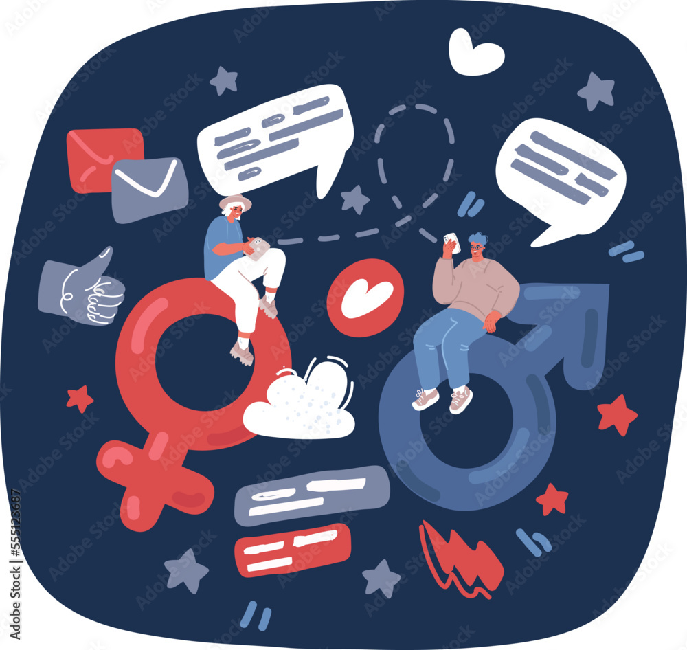 Cartoon vector illustration of Gender symbol pink and blue man and ...