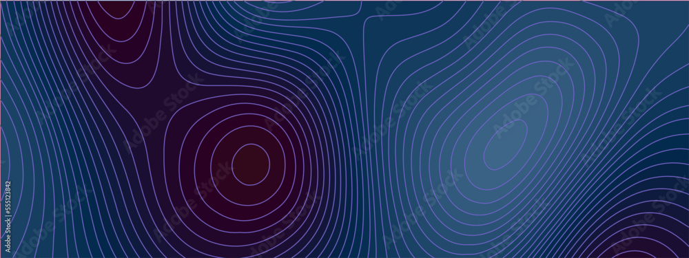 The stylized colorful abstract topographic map with lines and circles ...
