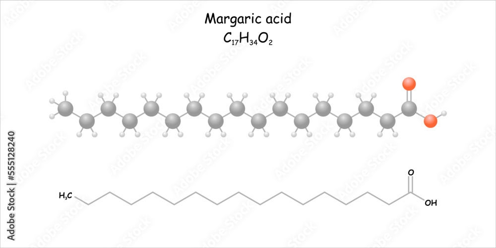 Stylized molecule model/structural formula of margaric acid. Stock ...