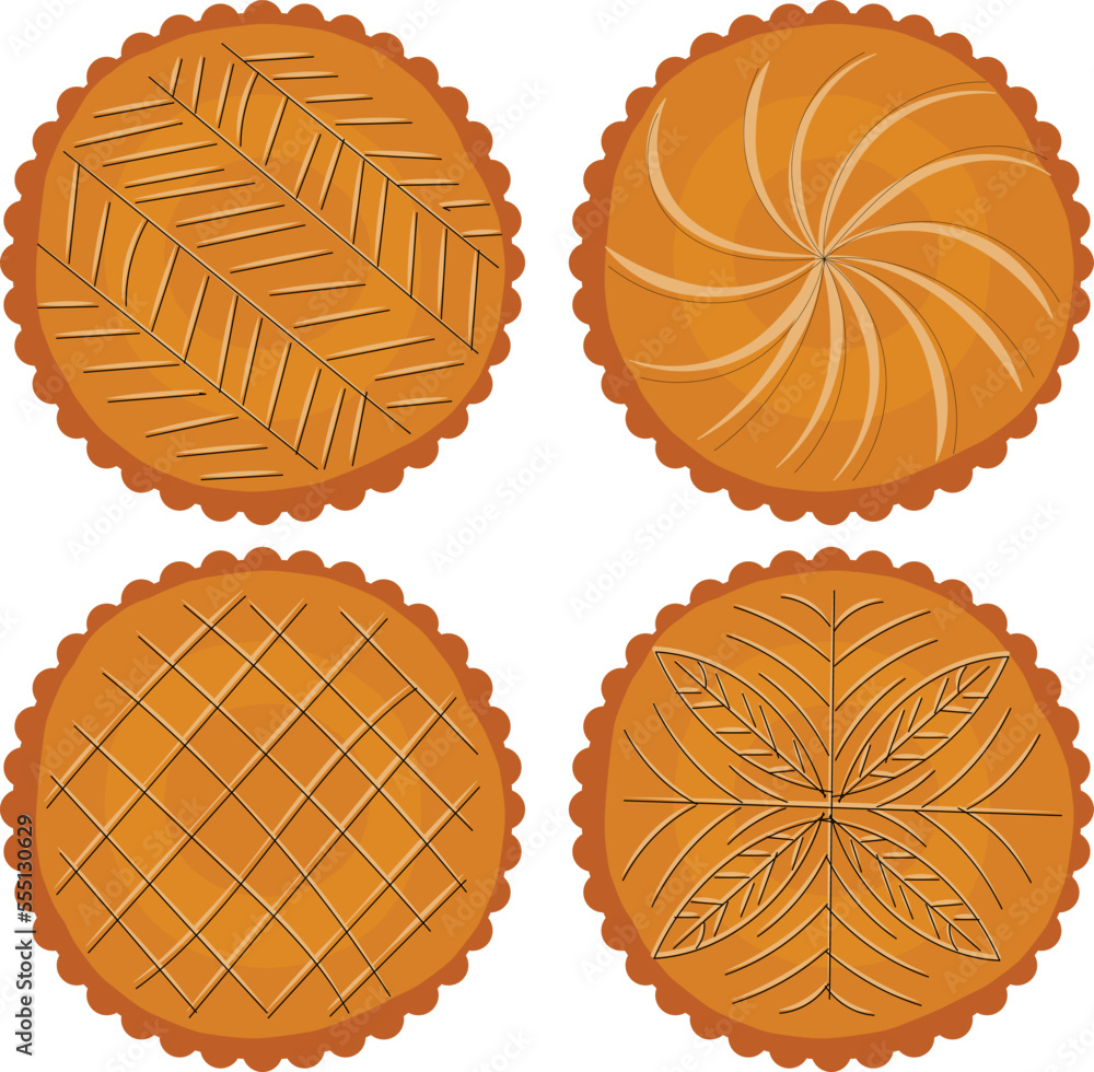 Galette des Rois, epiphany king cake in French. Vector cake icons from ...