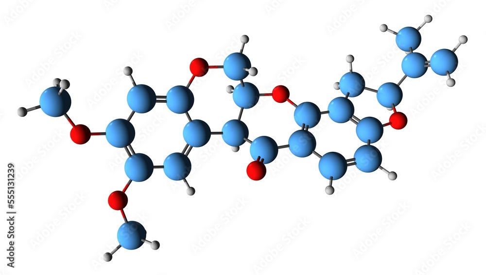 3D image of Rotenone skeletal formula - molecular chemical structure of ...