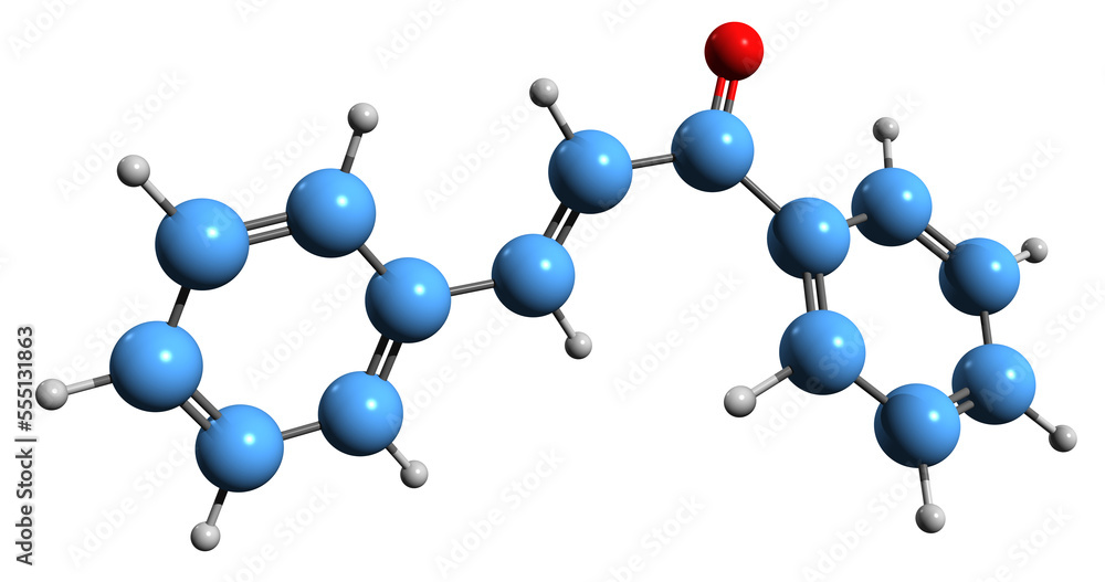 3D image of Chalcone skeletal formula - molecular chemical structure of ...