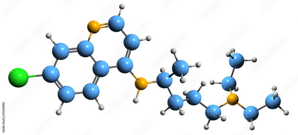 3D image of Chloroquine skeletal formula - molecular chemical structure ...