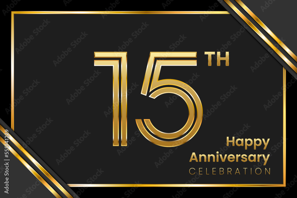 15th Anniversary. Anniversary Template Design With Golden Text, Vector ...