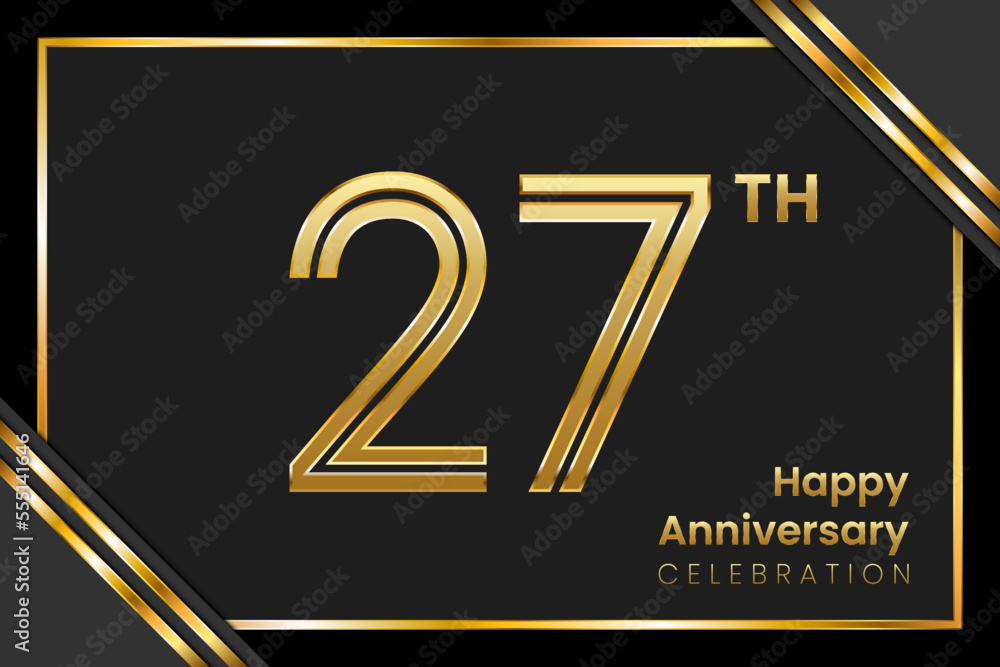 27th Anniversary. Anniversary Template Design With Golden Text, Vector ...