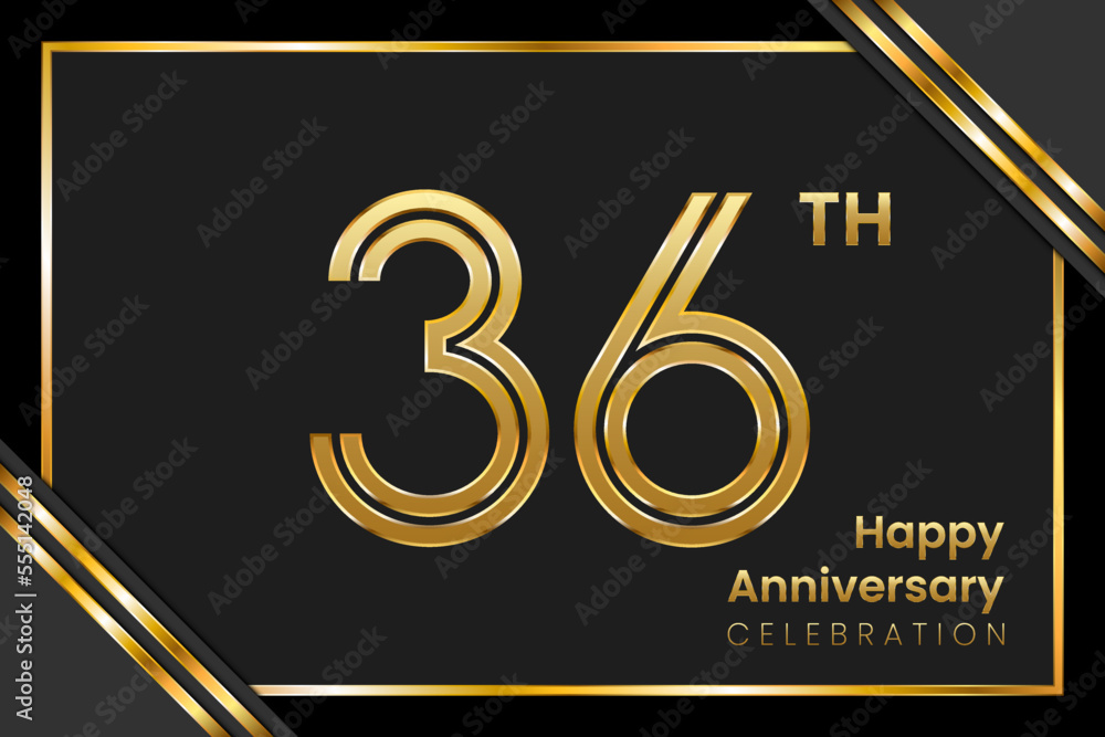 36th Anniversary. Anniversary Template Design With Golden Text, Vector ...