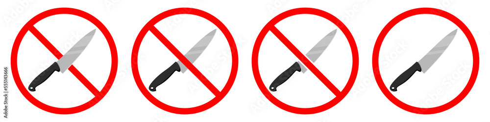 Knife ban sign. No Knife sign. Prohibition signs set. Dangerous weapon ...