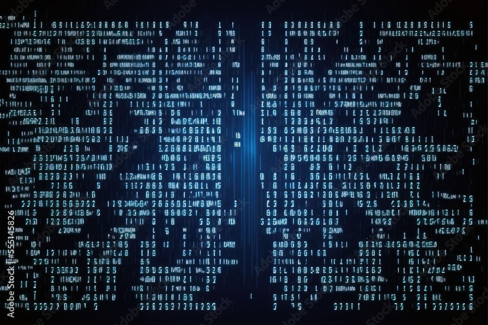 4K resolution or higher, blue digital binary data on computer screen. Generative AI Technology ...
