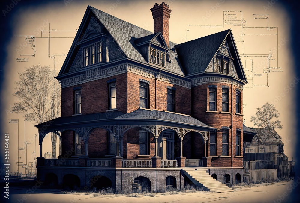 4K resolution or higher, house in construction project with brick and ...