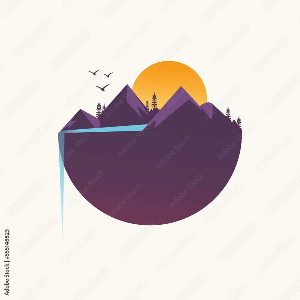 mountain waterfall logo design Stock Vector | Adobe Stock