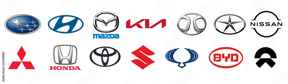 Automotive Car Logo Collection. Subaru,Hyundai, mazda, Kia, Baic, Jac, Nissan, Mitsubishi, Honda ...