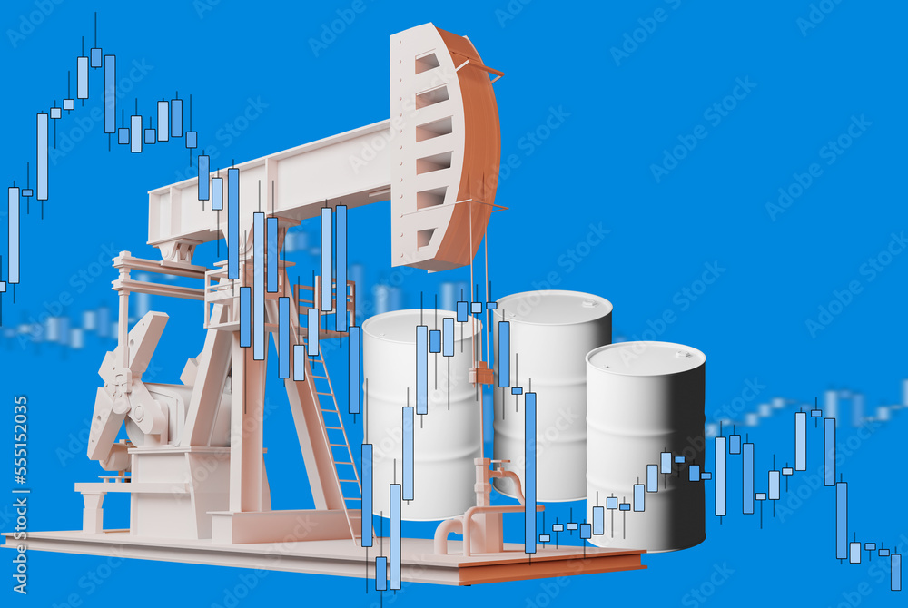 Barrels and oil platforms. Oil production decline chart. Falling quotes ...