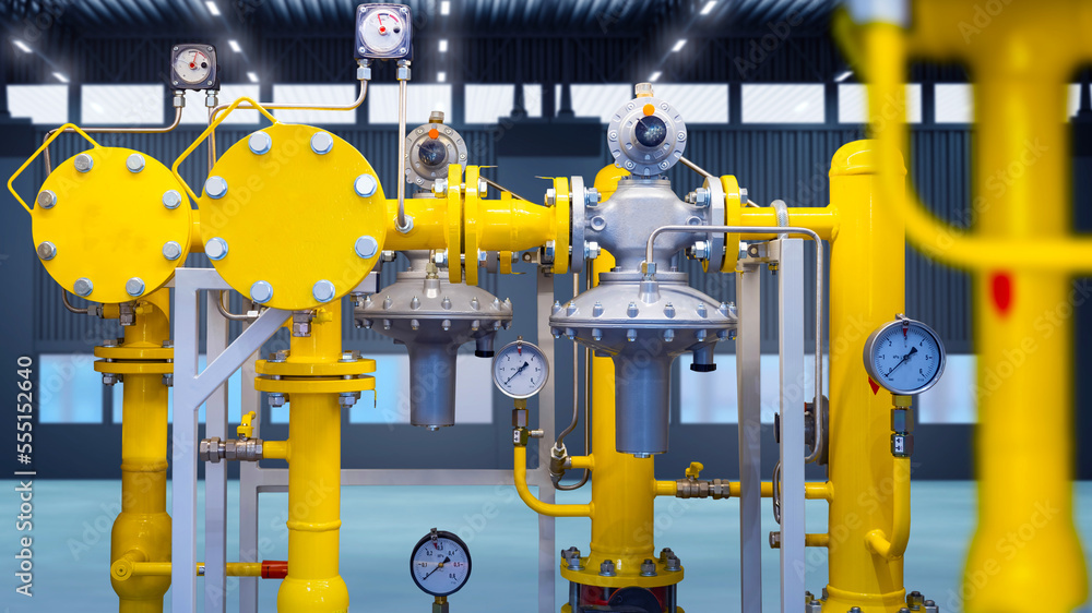 Pipes in chemical factory. Pipeline with pressure sensors. Production ...