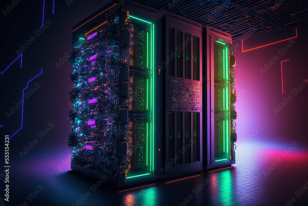 Generative ai server racks in computer network security server room ...