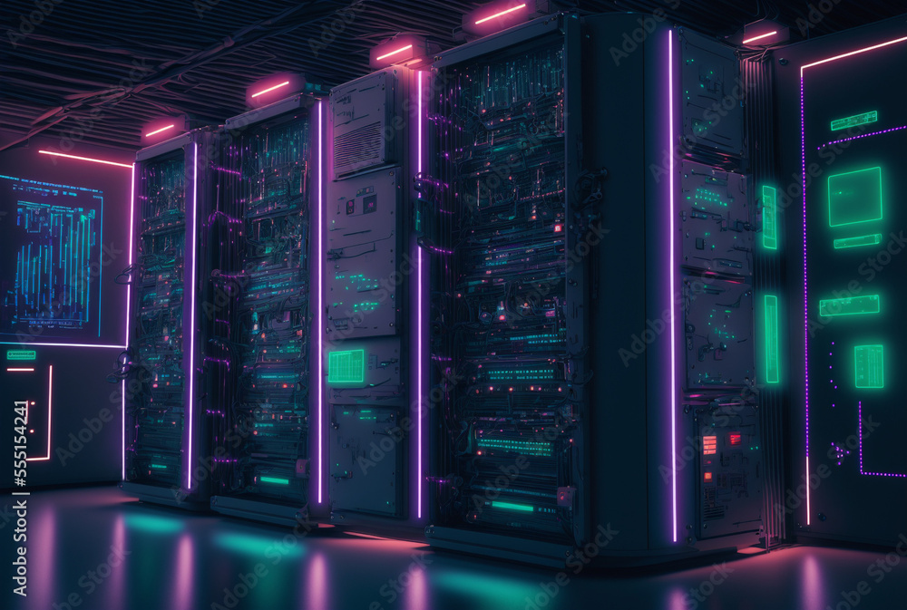 Generative ai server racks in computer network security server room ...