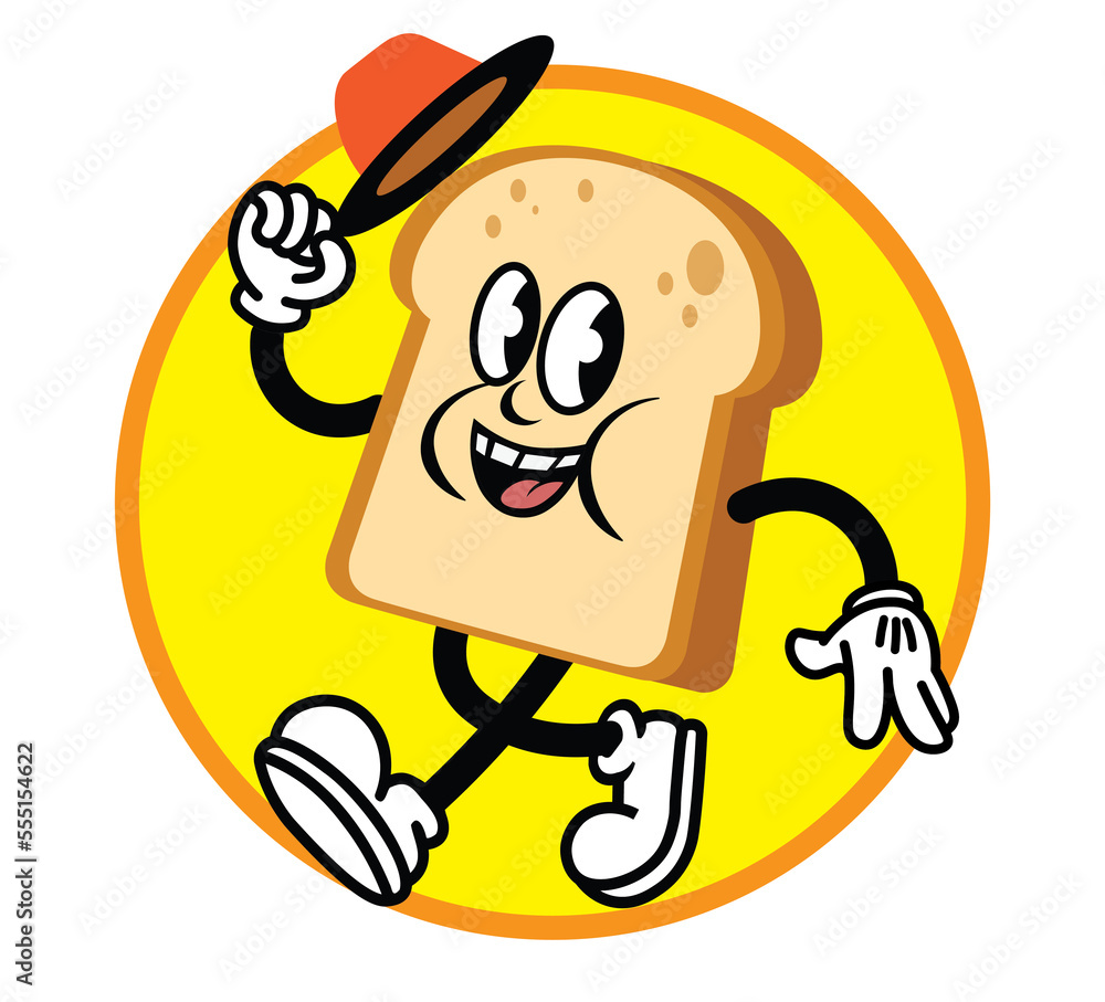 kawaii cartoon character with a body of a bread toast. Restaurant, fast ...