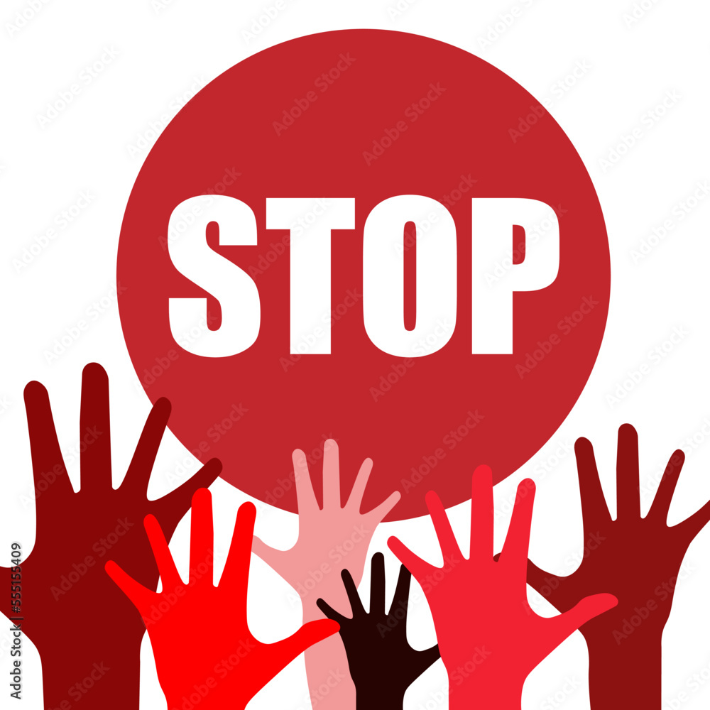 Vector illustration of many human hands open illustrating refusing ...