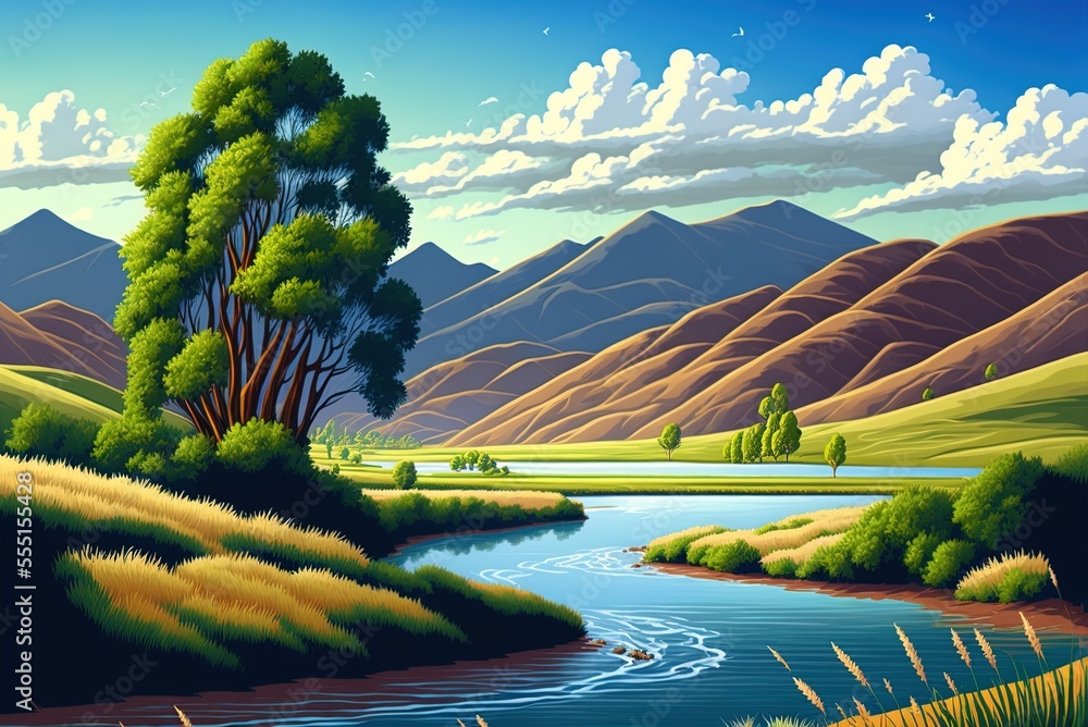River winds its way past magnificent hills, farmland, forests, and ...