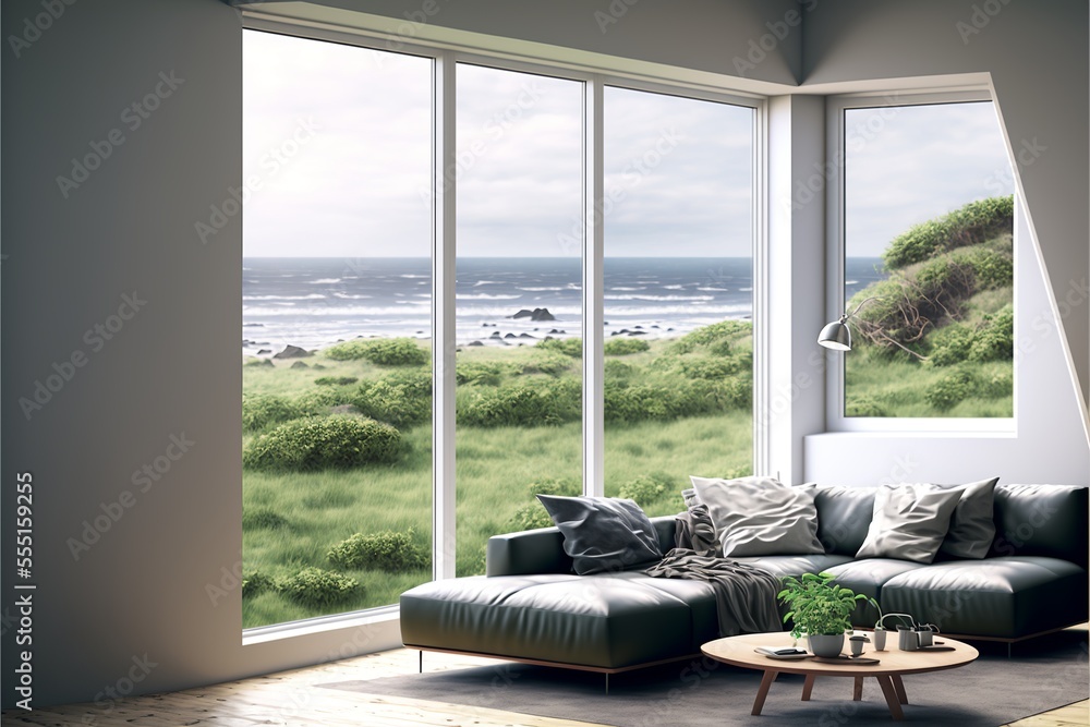Beautiful view of the ocean from the house living room, background ...