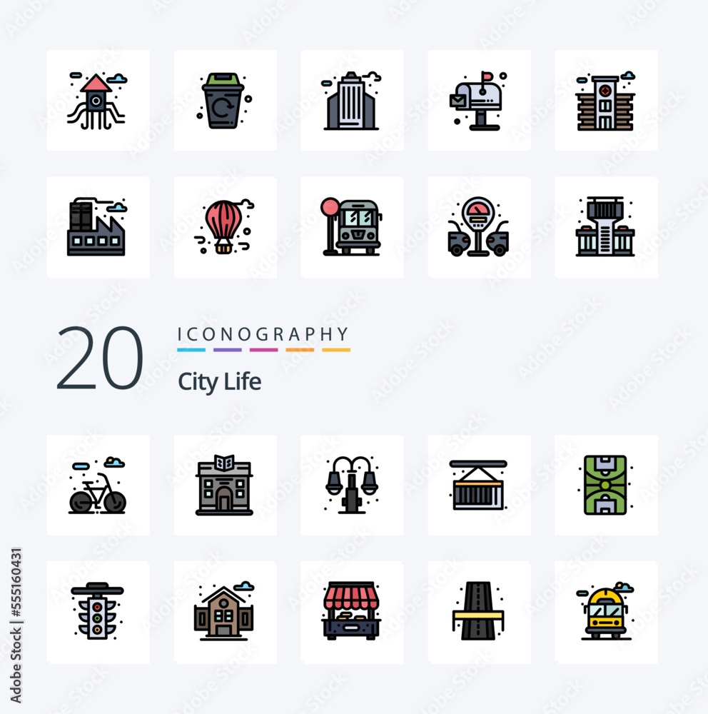 20 City Life Line Filled Color icon Pack like city life light city ...