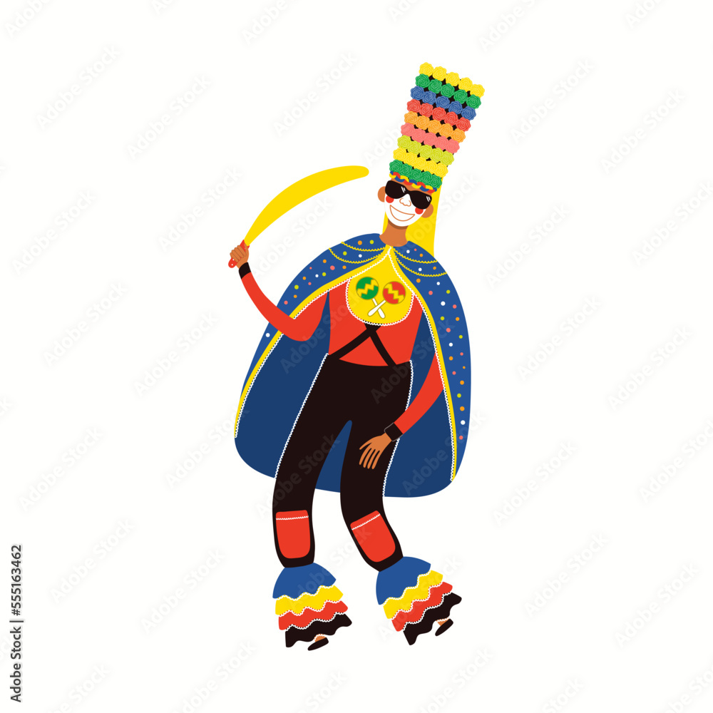 Man in Colombian carnival traditional Congo Grande dance costume ...
