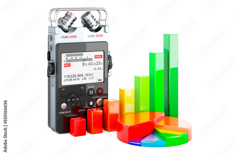 Digital voice recorder with growth bar graph and pie chart, 3D ...