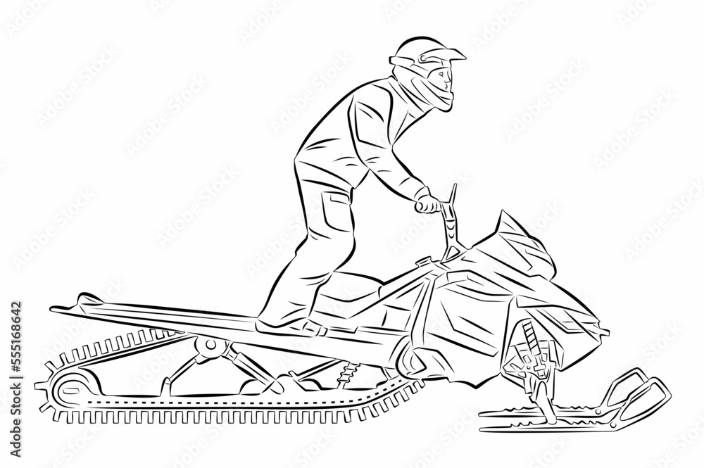 illustration of a rider on a snowmobile , vector drawing Stock Vector ...