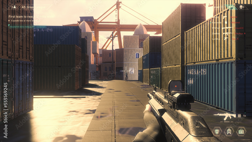 Day Video Game Mock-up Concept: Game play of Multiplayer 3D Shooter ...